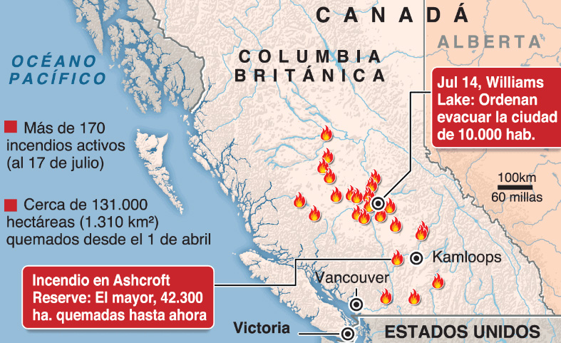 GRÁFICO Incendios forestales en Canadá desplazan a casi 40.000 personas